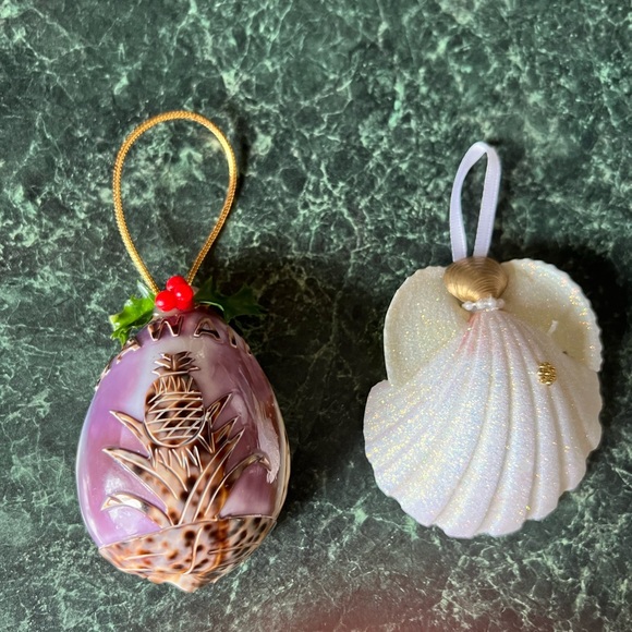 Holiday | 2 Seashell Hanging Ornaments Carved Cowrie Hawaii And Angel ...